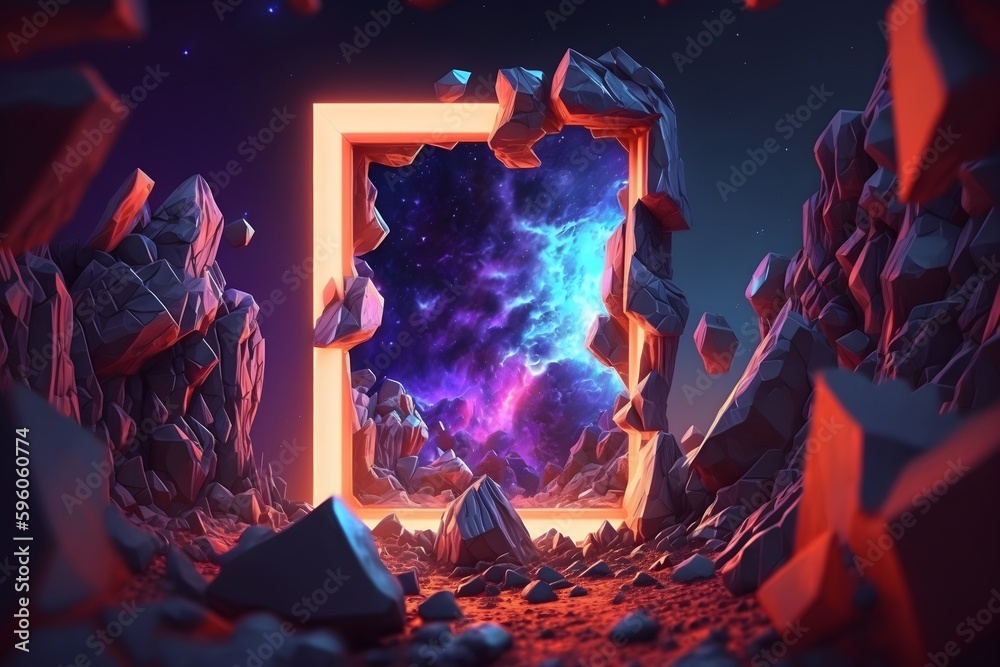 Cyber Neon abstract 3d shapes background, Futuristic Fluorescent ...