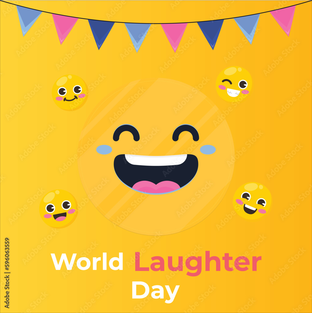 World laughter day with laughing face and cute laughing emoji vector ...