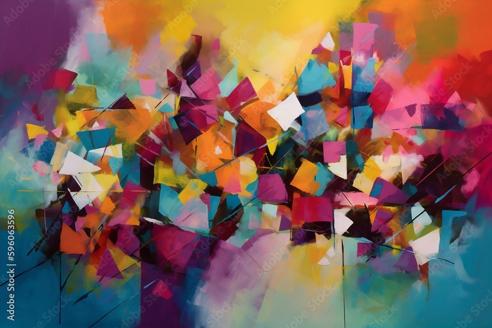 Abstracts exploring themes of order and chaos using bright color ...