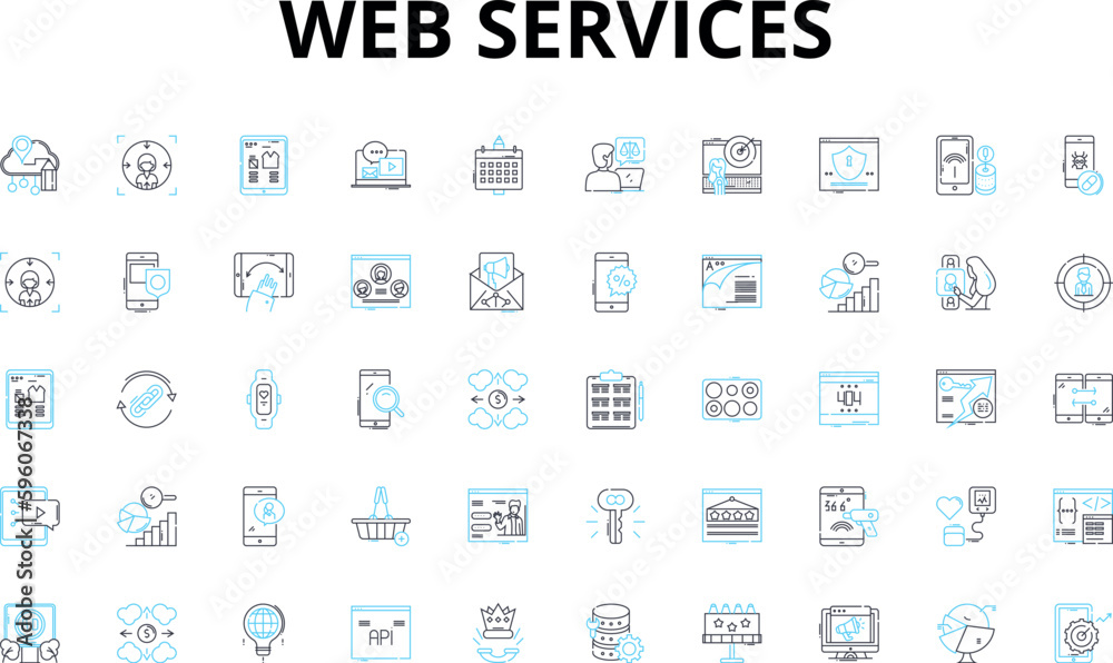 Web services linear icons set. Integration, Security, API, Scalability ... Web services linear icons set. Integration, Security, API, Scalability ...