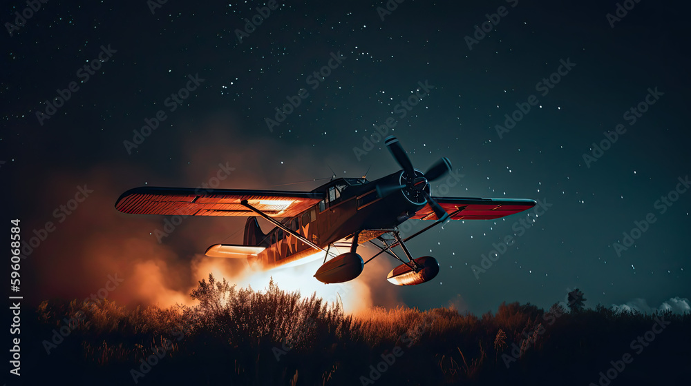 a red fighter plane coming out of the smoke in the night : Heroic ...