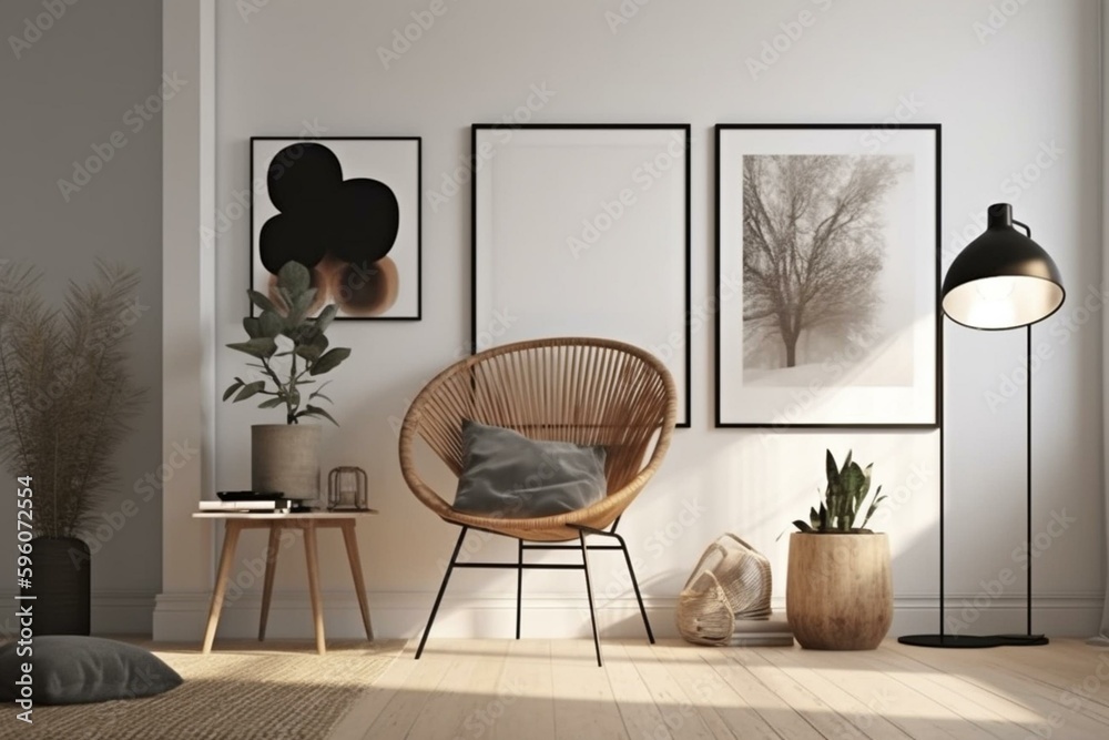 A vertical poster mockup in a Scandinavian interior with home ...