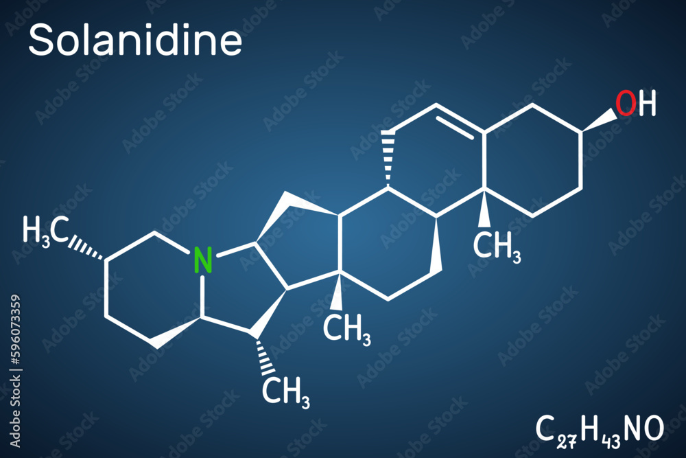 Solanidine molecule. It is poisonous steroidal alkaloid, plant ...
