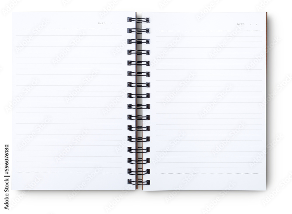 open notepad lined paper spiral bound with shadow isolated on ...