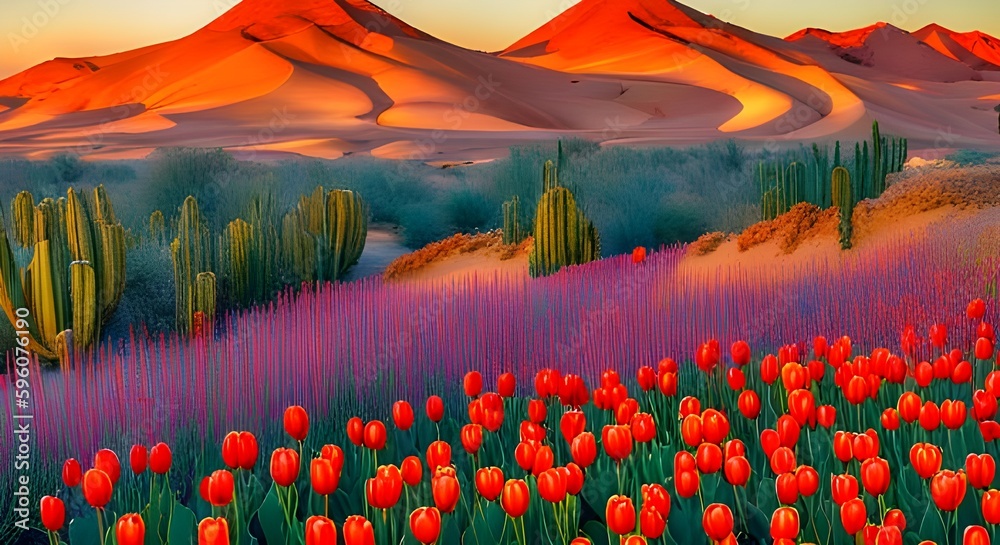 AI Generated Craft of a tulip oasis in a desert landscape, with ...