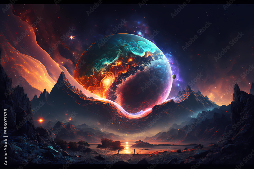 mysterious, vibrant planet, rare gases, charged particles, stunning ...