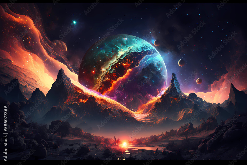 mysterious, vibrant planet, rare gases, charged particles, stunning ...