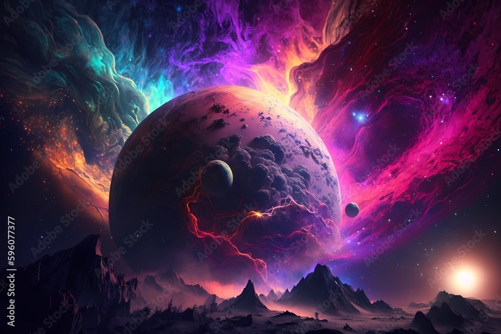 mysterious, vibrant planet, rare gases, charged particles, stunning ...