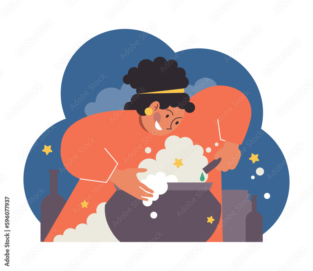 Occultism concept. Character performing witchcraft rituals, sorcery ...