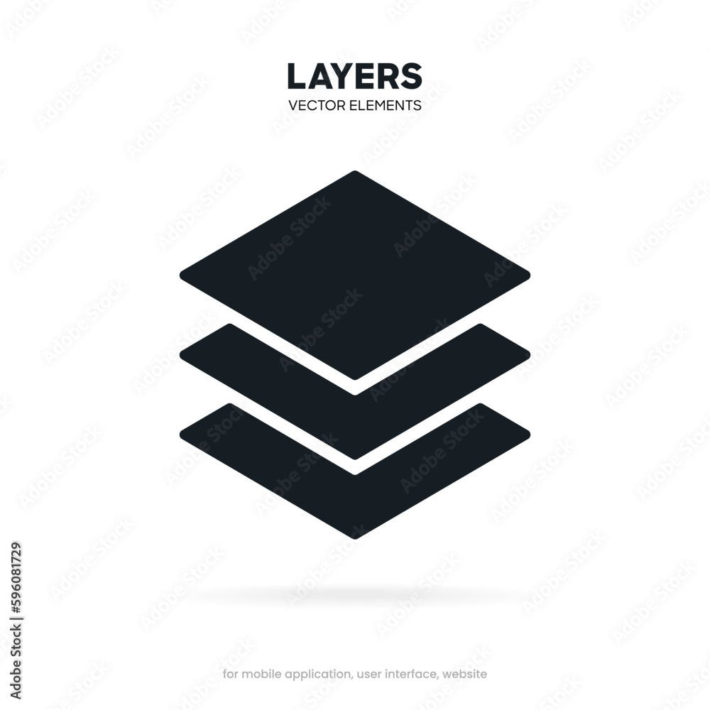 Layers icon, Three levels stacked on white background. Layer symbol for ...