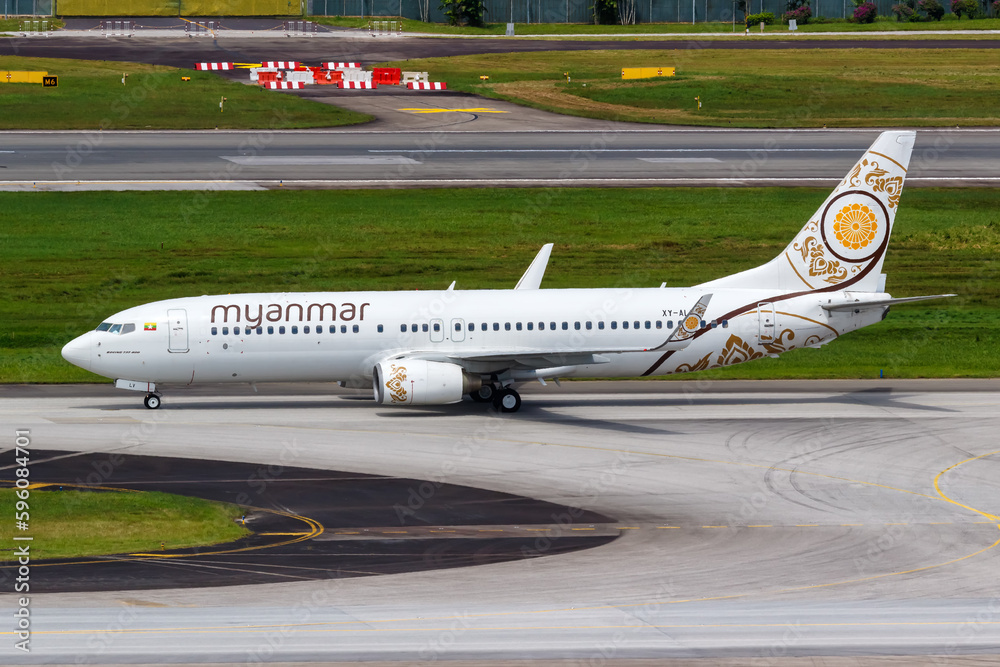 Myanmar National Airlines Boeing 737-800 airplane at Changi Airport in ...