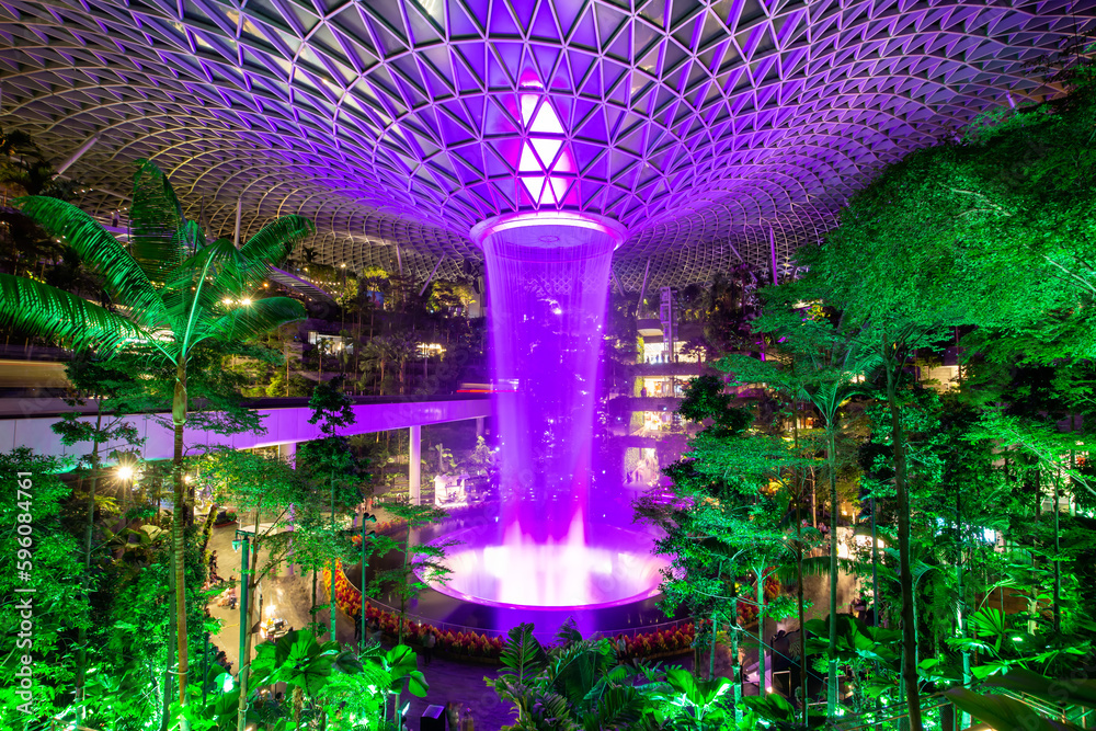 Waterfall inside Jewel Changi Airport entertainment and retail complex ...