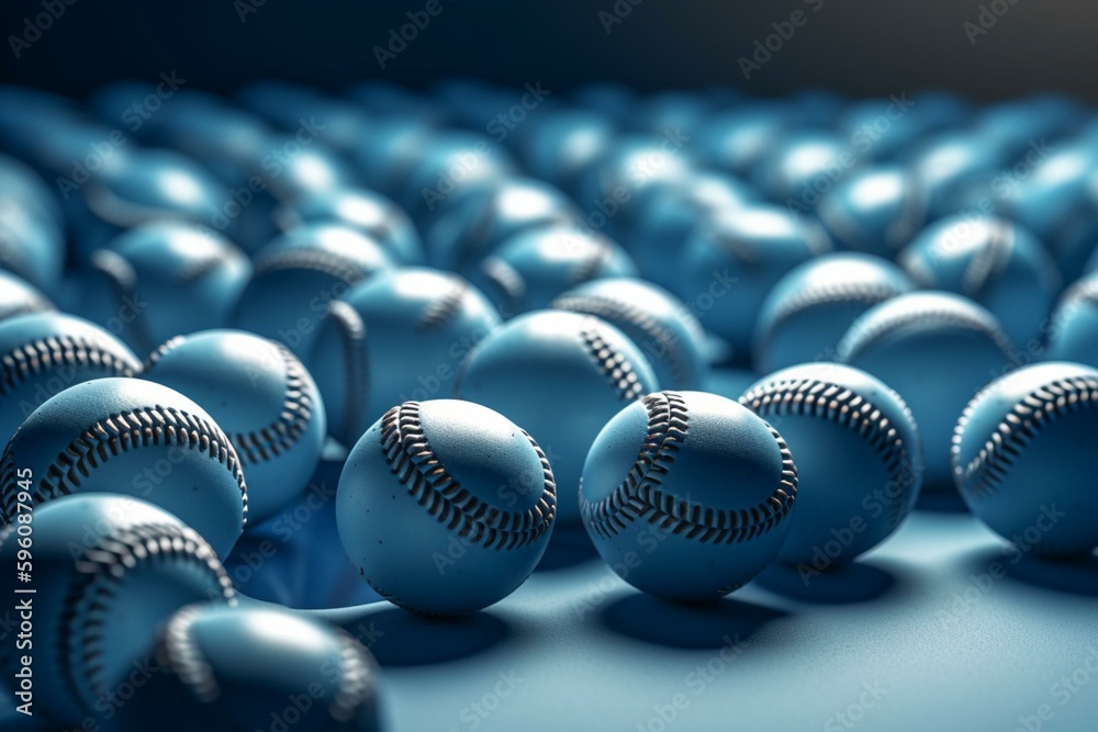 Blue background with baseballs. Sports gear. 3D model. Generative AI ...