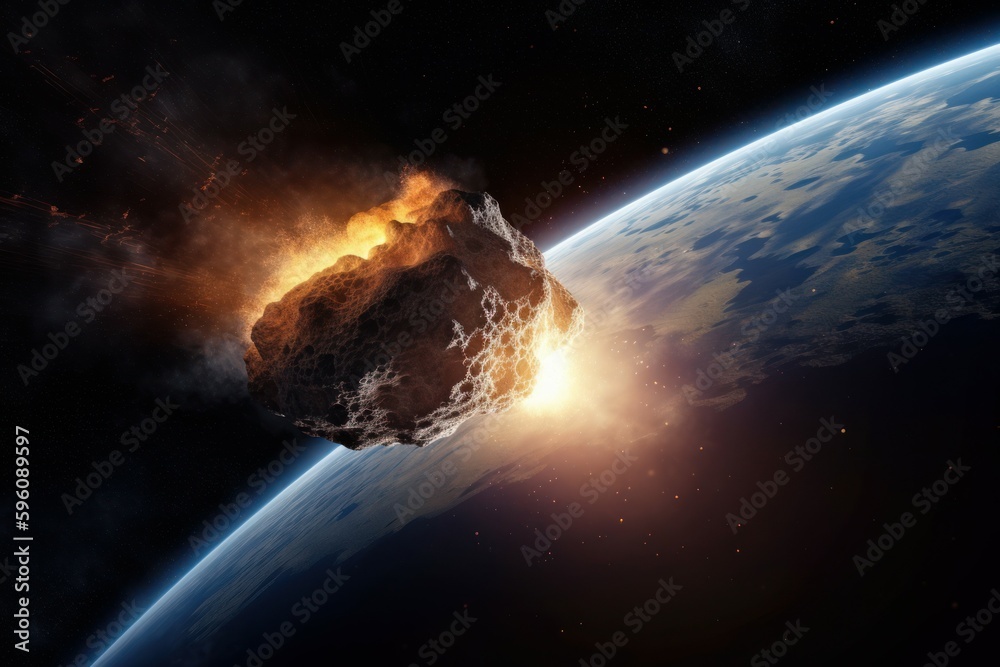 Meteor Impact On Earth - Fired Asteroid In Collision With Planet. AI generated, human enhanced ...