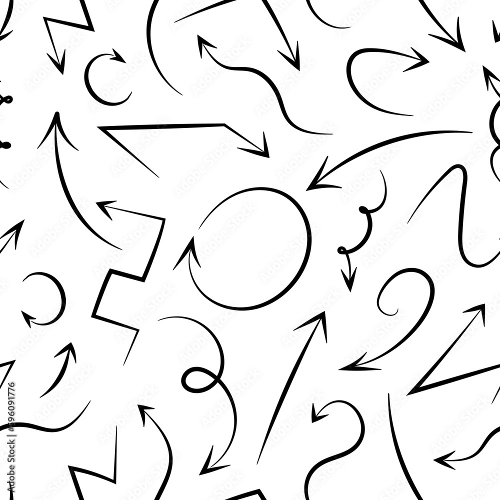 Seamless pattern of black drawn Arrows. Sharp and wavy types of ...