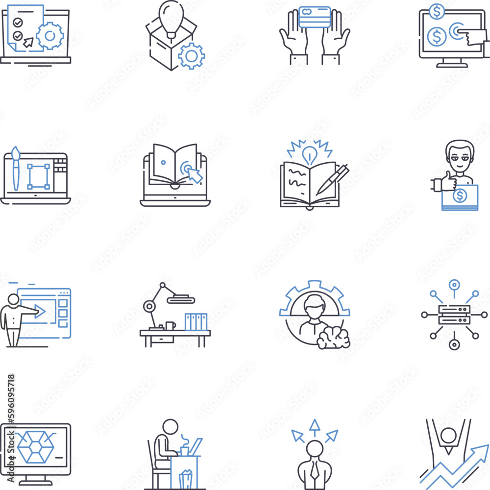 Busy establishment line icons collection. Hectic, Bustling, Active ...