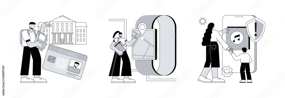 Child security abstract concept vector illustration set. Smartcards for ...