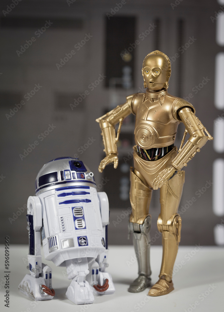 NEW YORK USA, APR 15 2018: Recreation of a scene from Star Wars - R2D2 ...