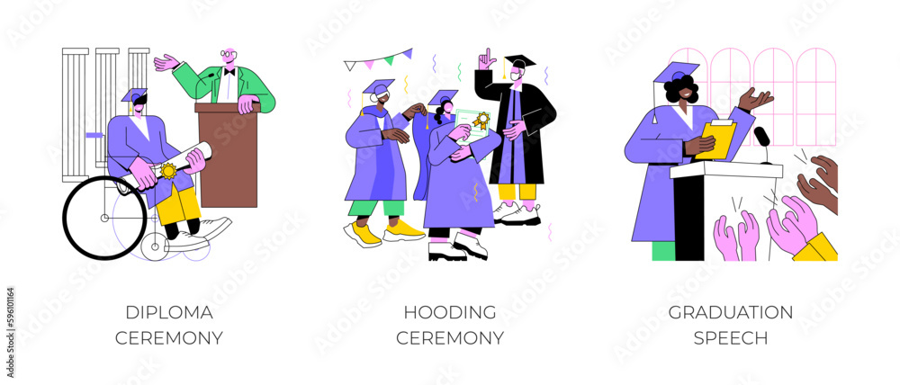 Graduation ceremony isolated cartoon vector illustrations set. Student ...