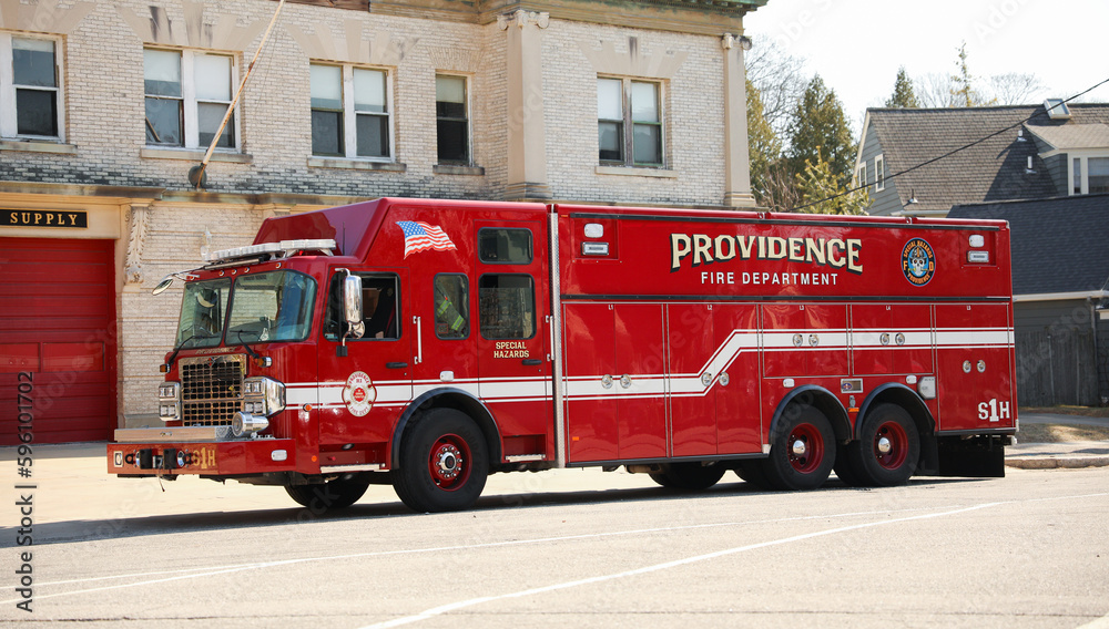 Providence, Rhode Island, USA, march 23, 2023: red fire truck would ...
