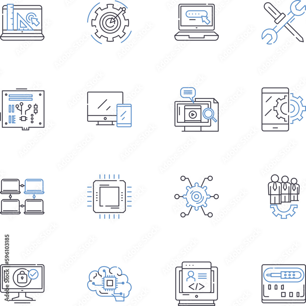 Machine Language Line Icons Collection Algorithm Binary Code Compiler Cpu Debugging