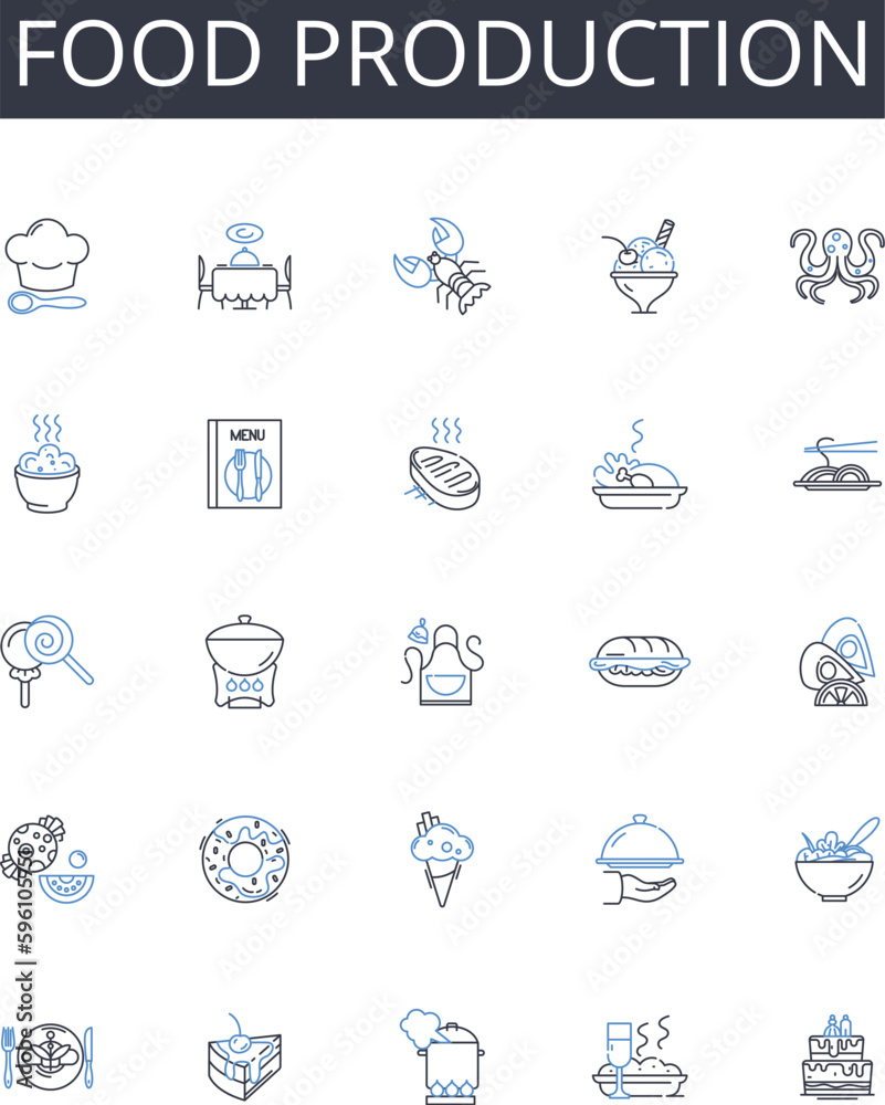 Food production line icons collection. Agriculture, Culinary arts ...
