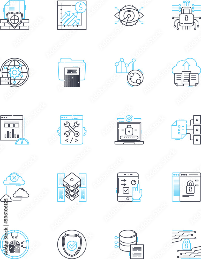 Nerk encryption linear icons set. Encryption, Security, Privacy, Cryptography, Protection ...
