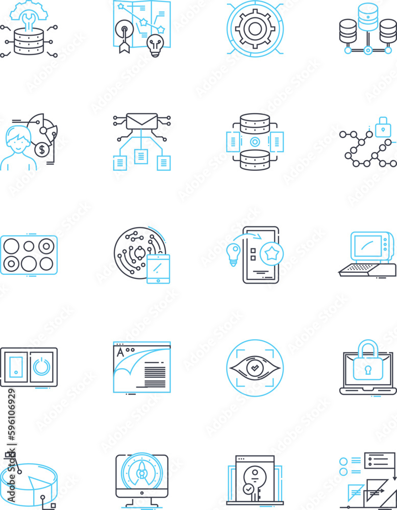 Information platform linear icons set. Data, Platform, Analytics ...