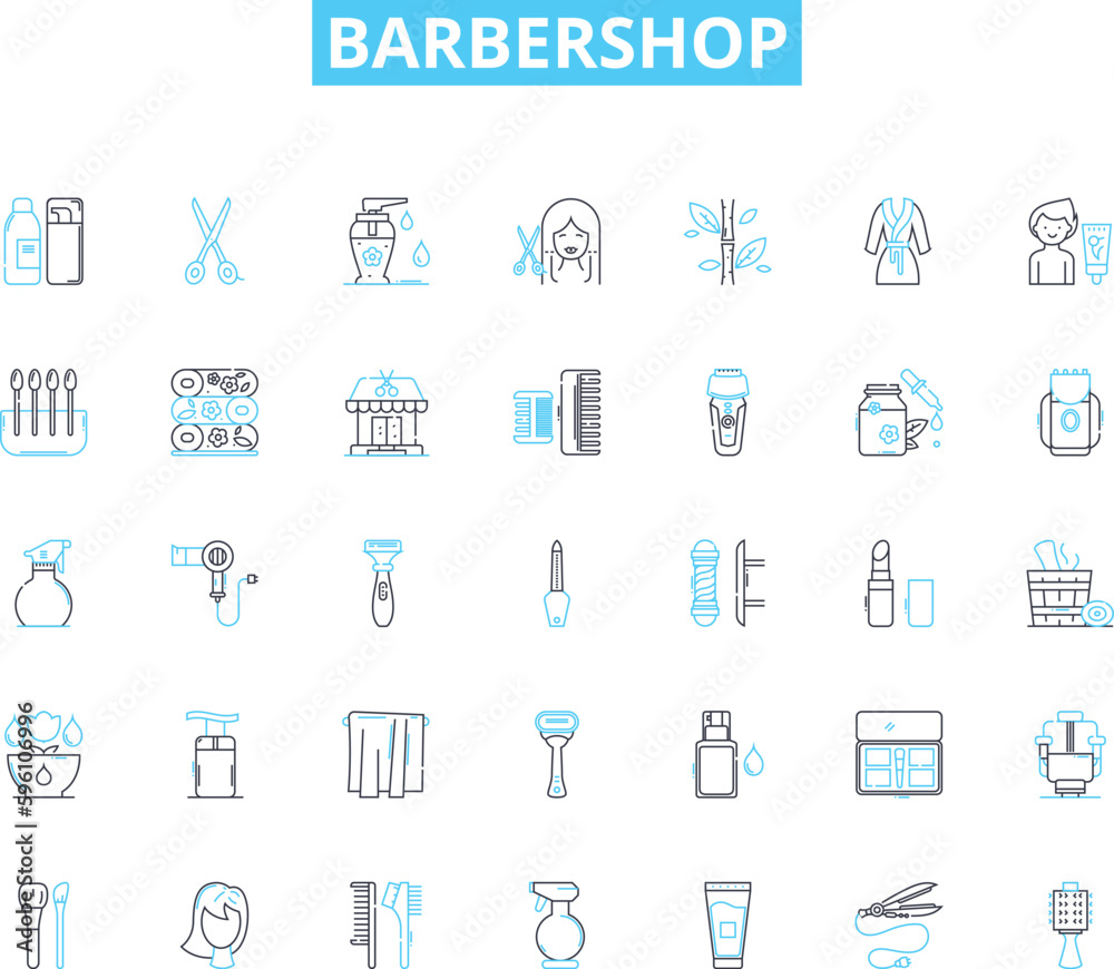 Barbershop linear icons set. Style, Razor, Shave, Cut, Trim, Beard ...