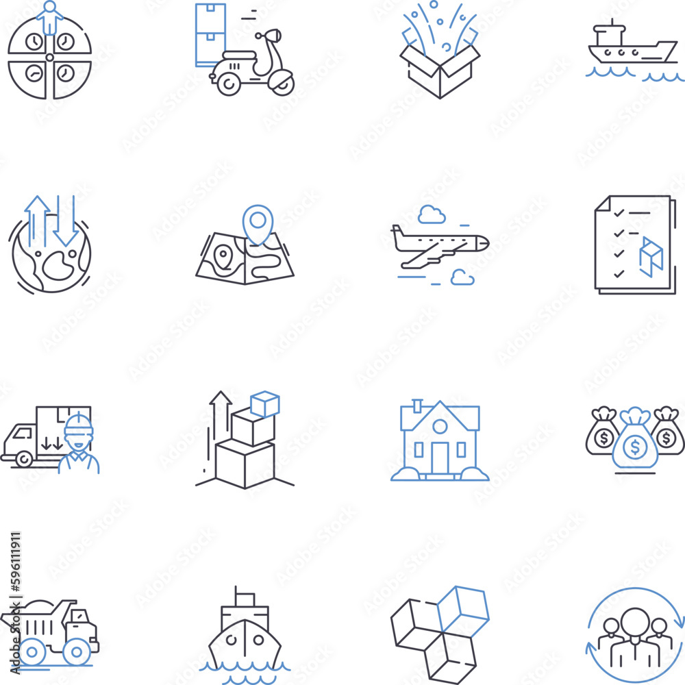 Intermodal transportation line icons collection. Containerization ...
