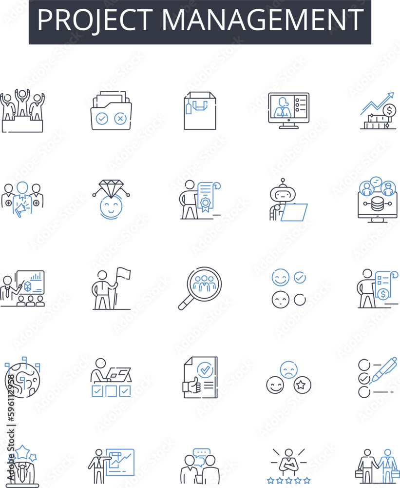 Project management line icons collection. Time management, Resource ...