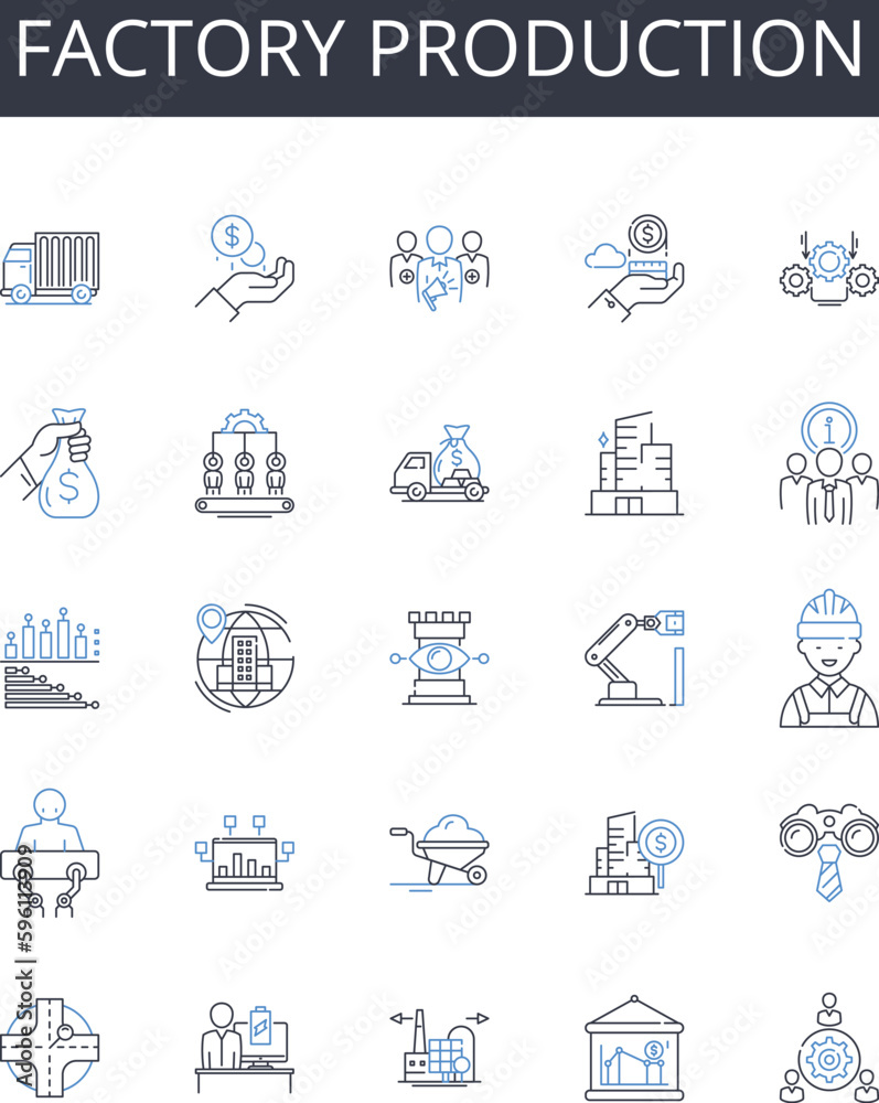 Factory production line icons collection. Office, Warehouse, Showroom ...