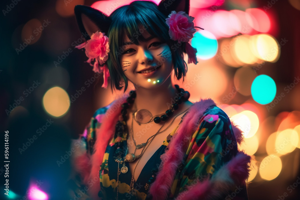 full body torso of beautiful smiling woman cosplay anime style ...