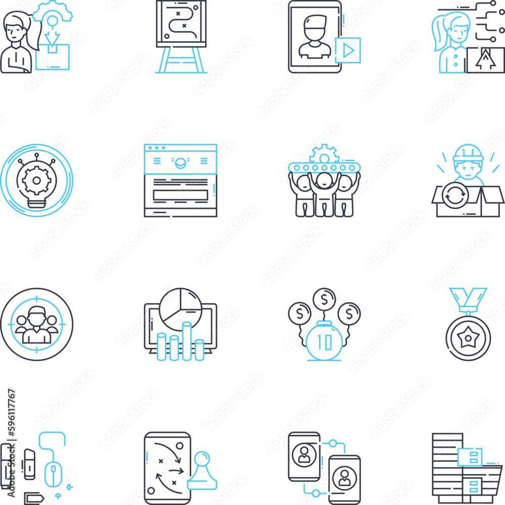 Collaborative approach linear icons set. Partnership, Teamwork, Synergy ...