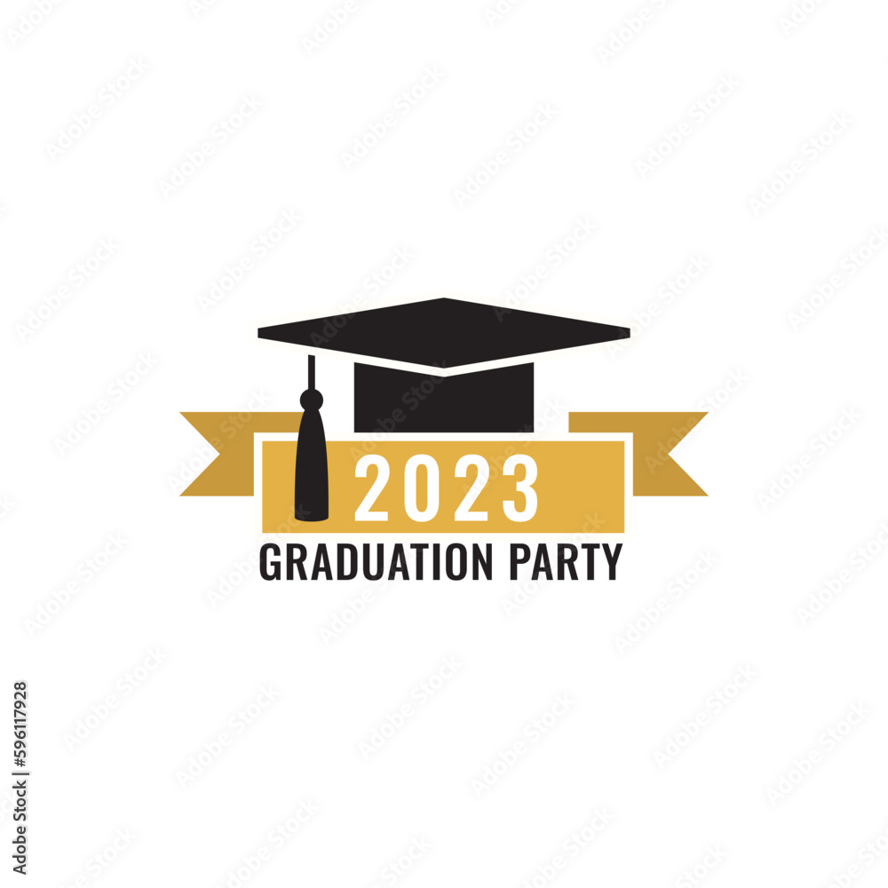 Graduation party logo design. Class of 2023 with graduation cap and ...
