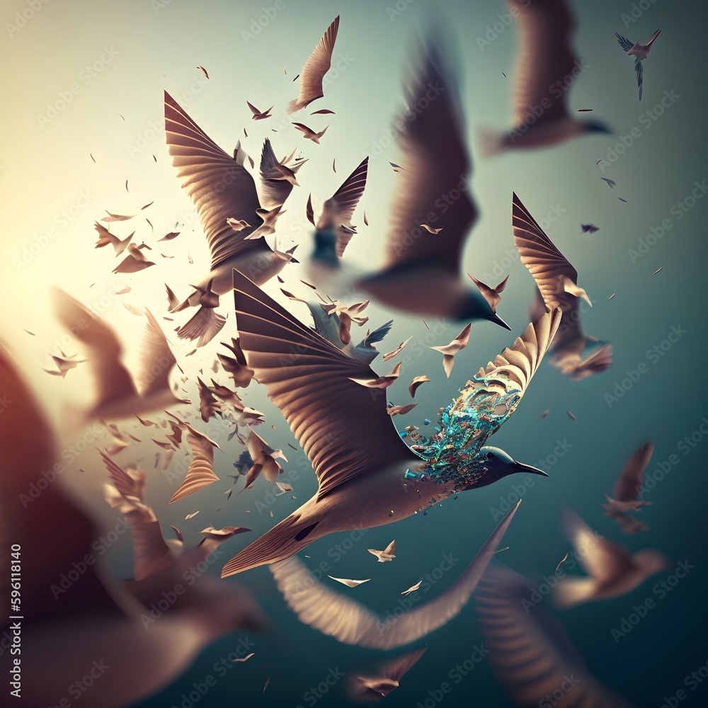 birds flying in a v formation through the sky vray beam Ultrarealistic ...