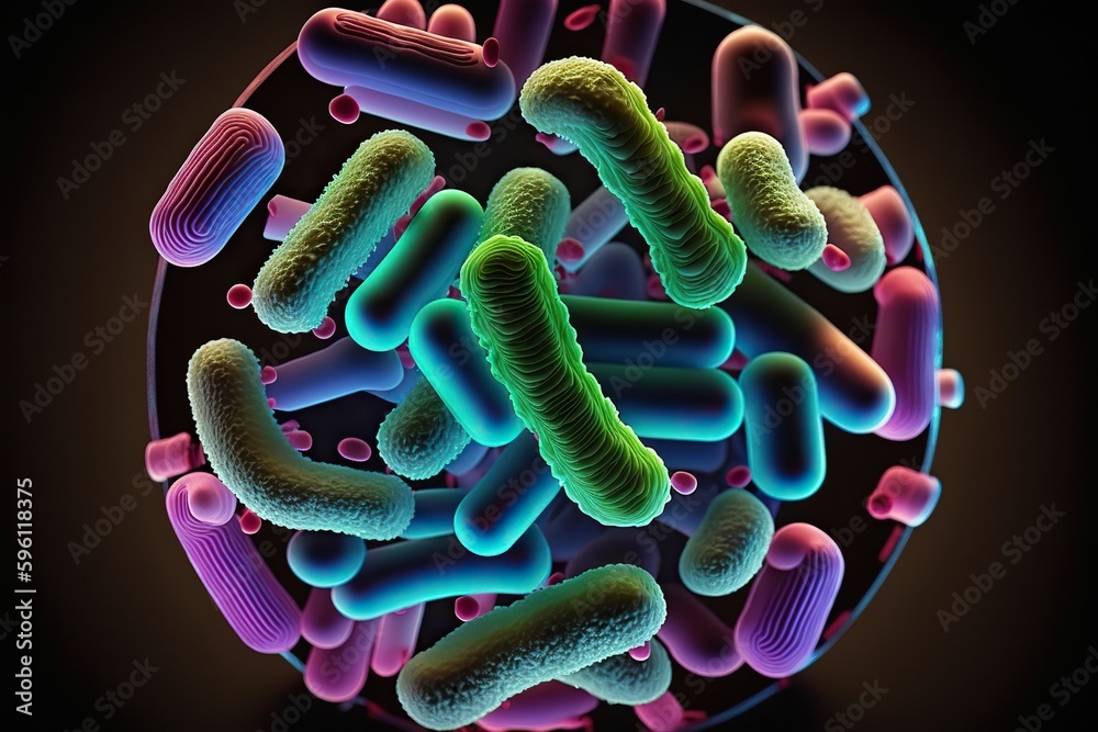 Lactobacillus among other bacteria in the human intestine. Ai generated ...