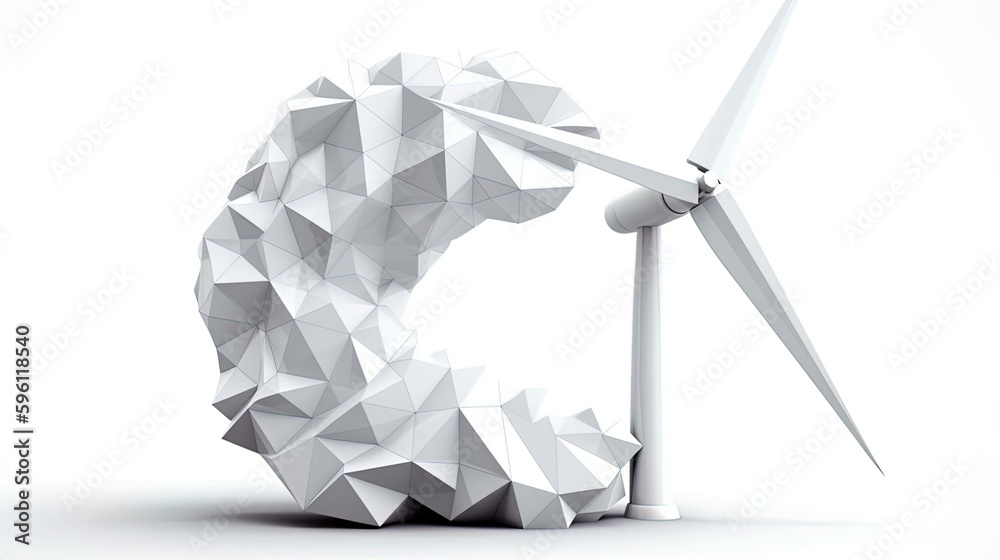 Minimalist Wind Turbine Transformed into Polygonal Triangles on a White ...