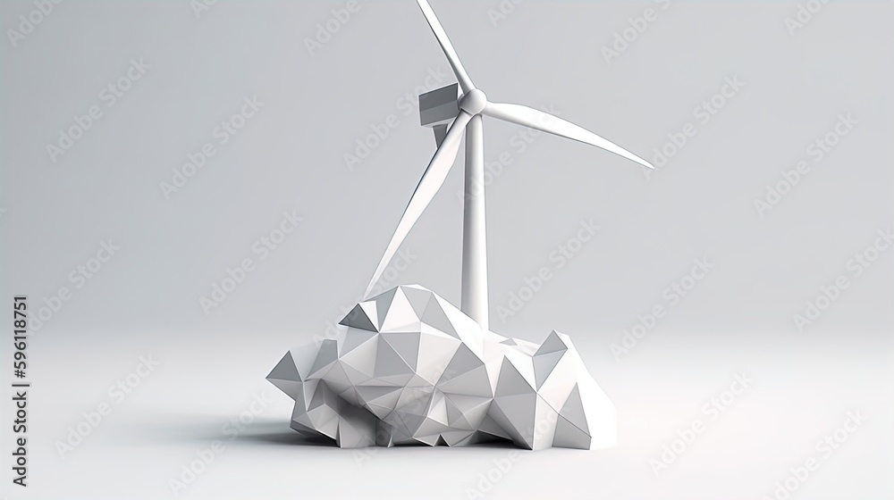 Minimalist Wind Turbine Transformed into Polygonal Triangles on a White ...