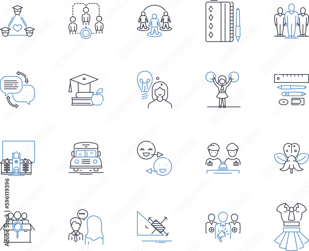 Education system line icons collection. curriculum , syllabus , teacher ...