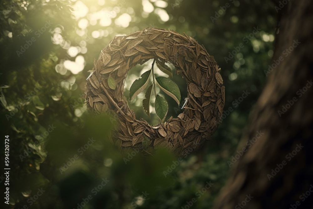 Circular recycling logo with tree made of leaves. Generative AI Stock ...