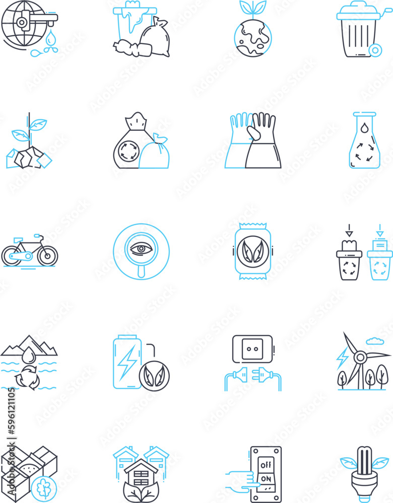 Ecosystem linear icons set. Biodiversity, Habitat, Interdependence ...