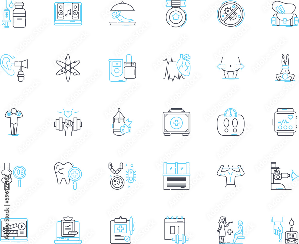 Patient care linear icons set. Compassion, Empathy, Respect, Quality ...