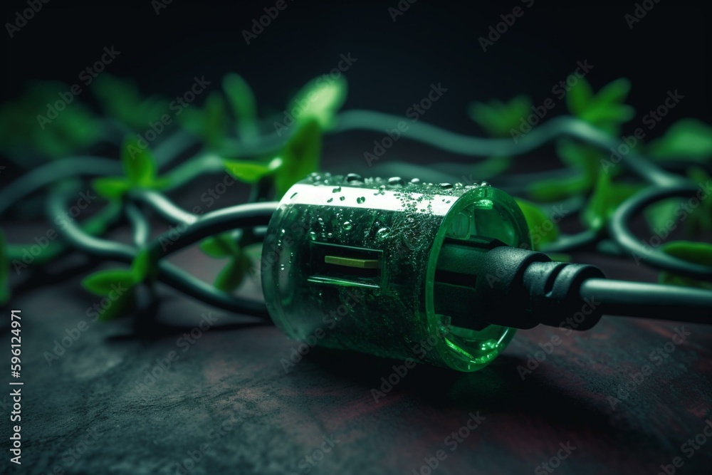 Eco-friendly electric plug with wire. Green power concept. Generative ...