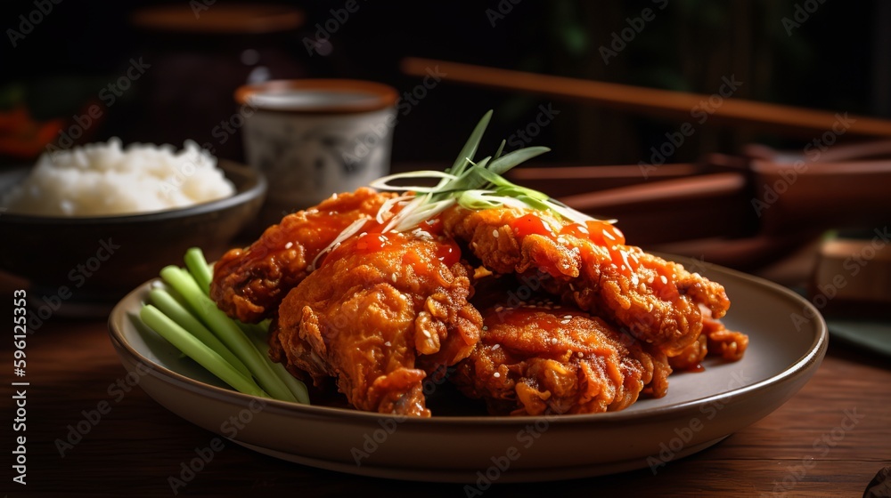 Korean Fried Chicken with Sweet and Spicy Sauce Stock Illustration ...