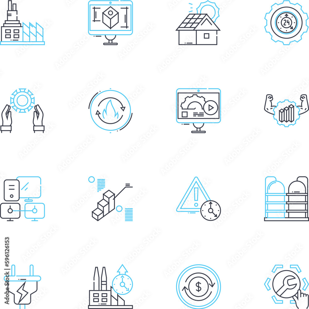 Digital Factory linear icons set. Automation, Innovation, Robotics ...