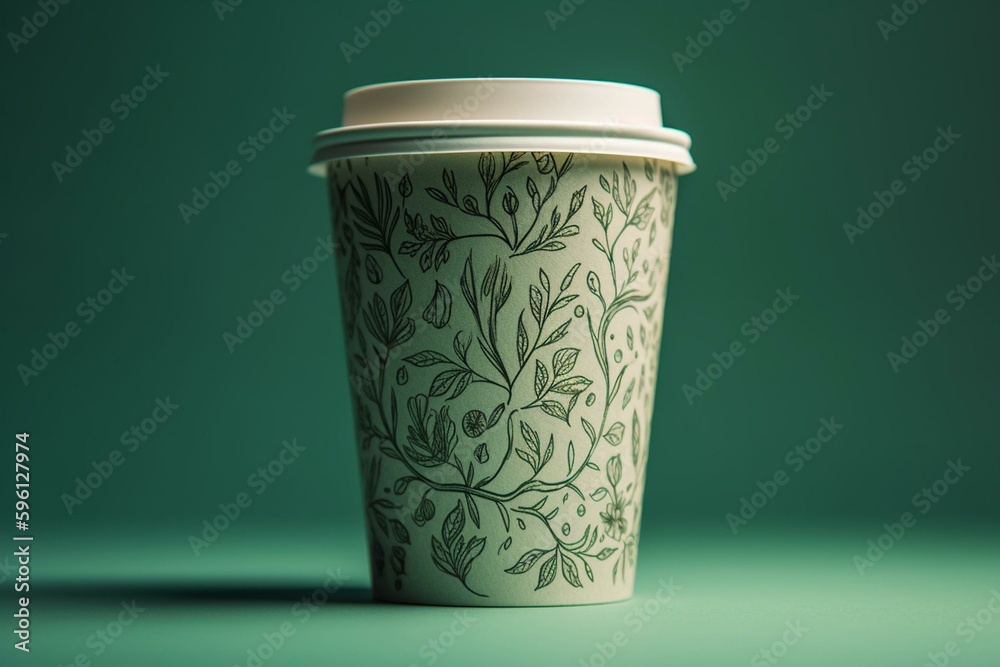 Eco paper green coffee cup pattern on beige background. Mock-up image ...