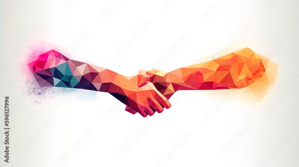 Minimalist Handshake Transforming into Polygonal Triangles on a White ...