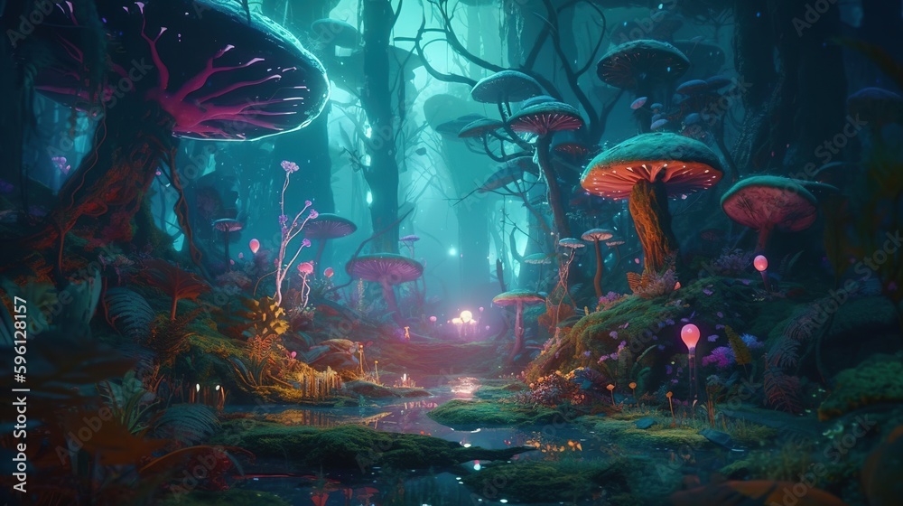 mystical fantasy jungle, digital art illustration, Generative AI Stock ...