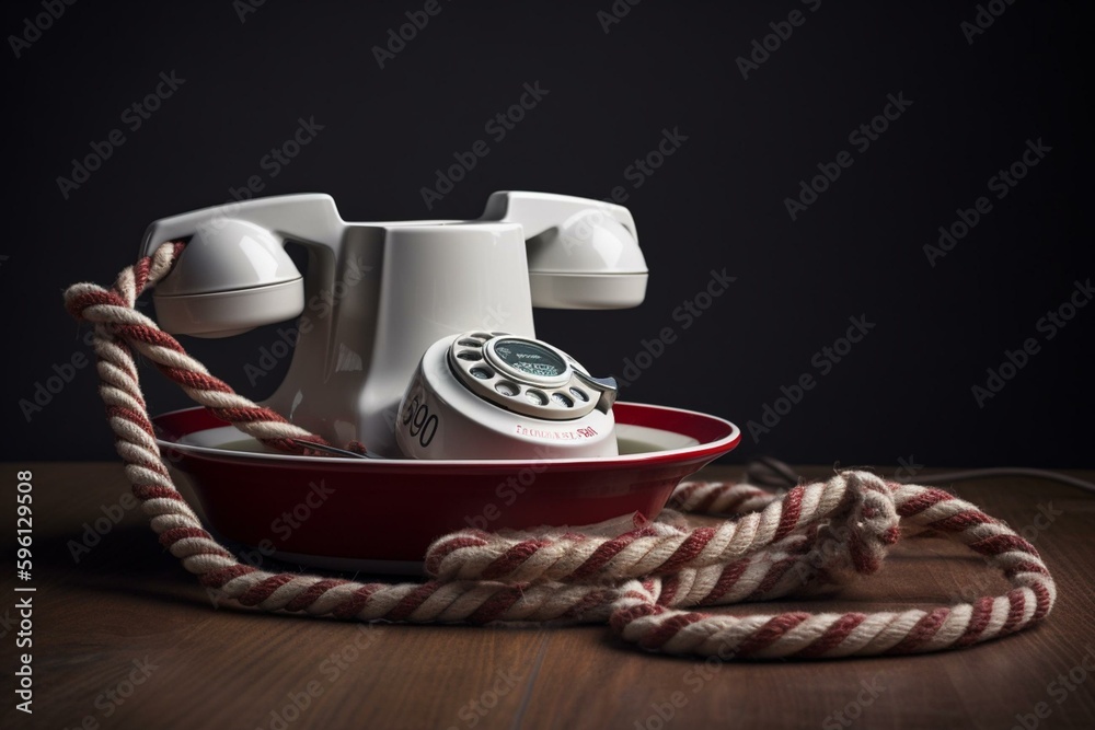 Vintage cup phone with red string for two-way communication and ...